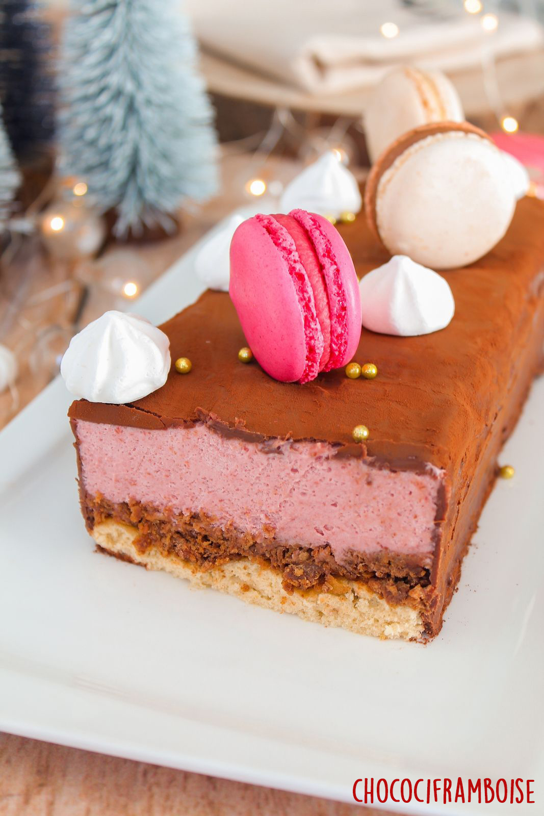 Entremets chocolat au lait et mousse de fruits rouges